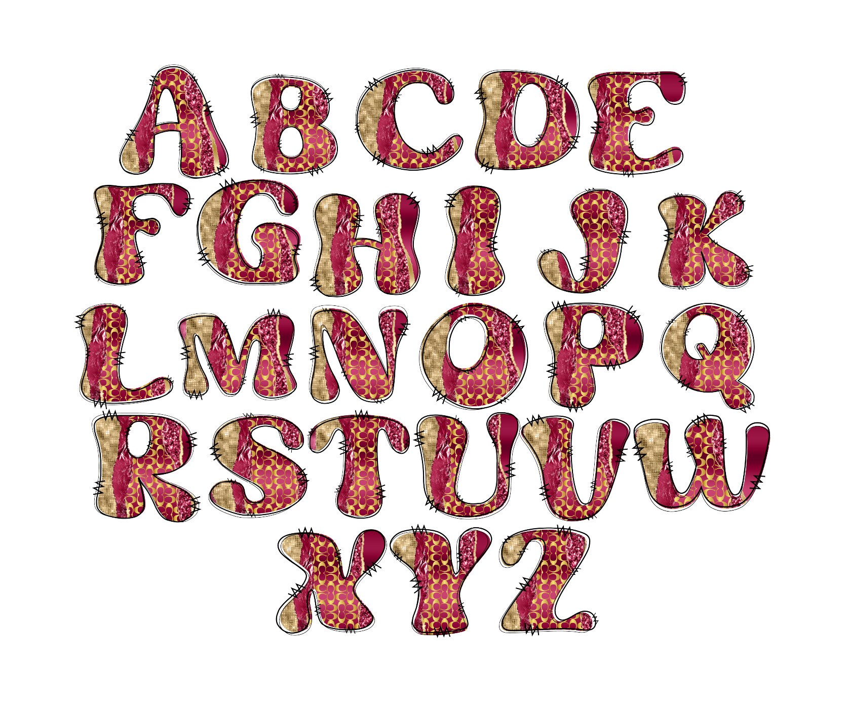 Alpha Doodle PNG, Alphabet Letters PNG Bundle, Designer Bag Alphabet ...