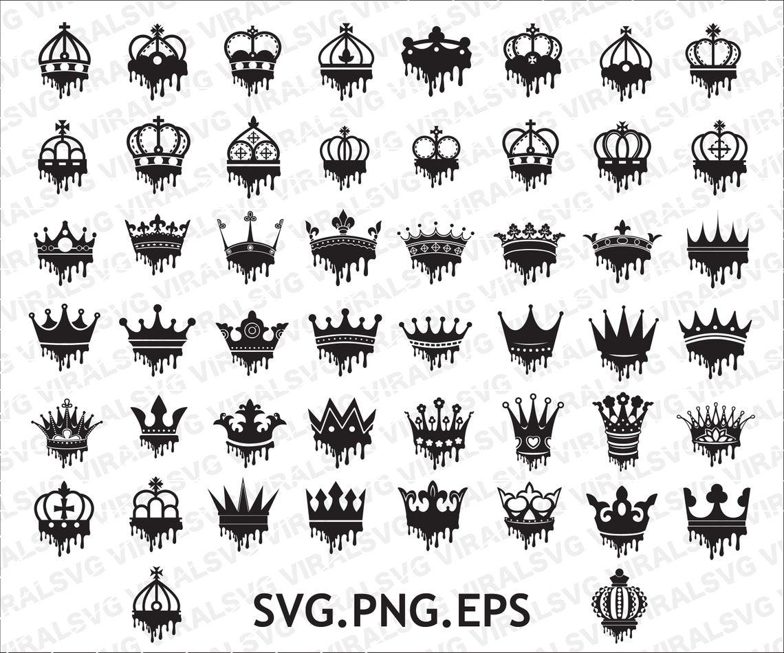50 Crown Bundle Svg, Drip Svg, Queen Crown, King Crown, Crown Drip Svg ...