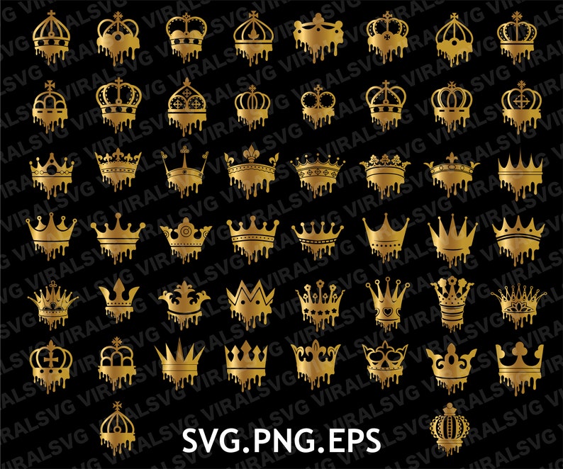 50 Crown Bundle Svg, Drip Svg, Queen Crown, King Crown, Crown Drip Svg ...