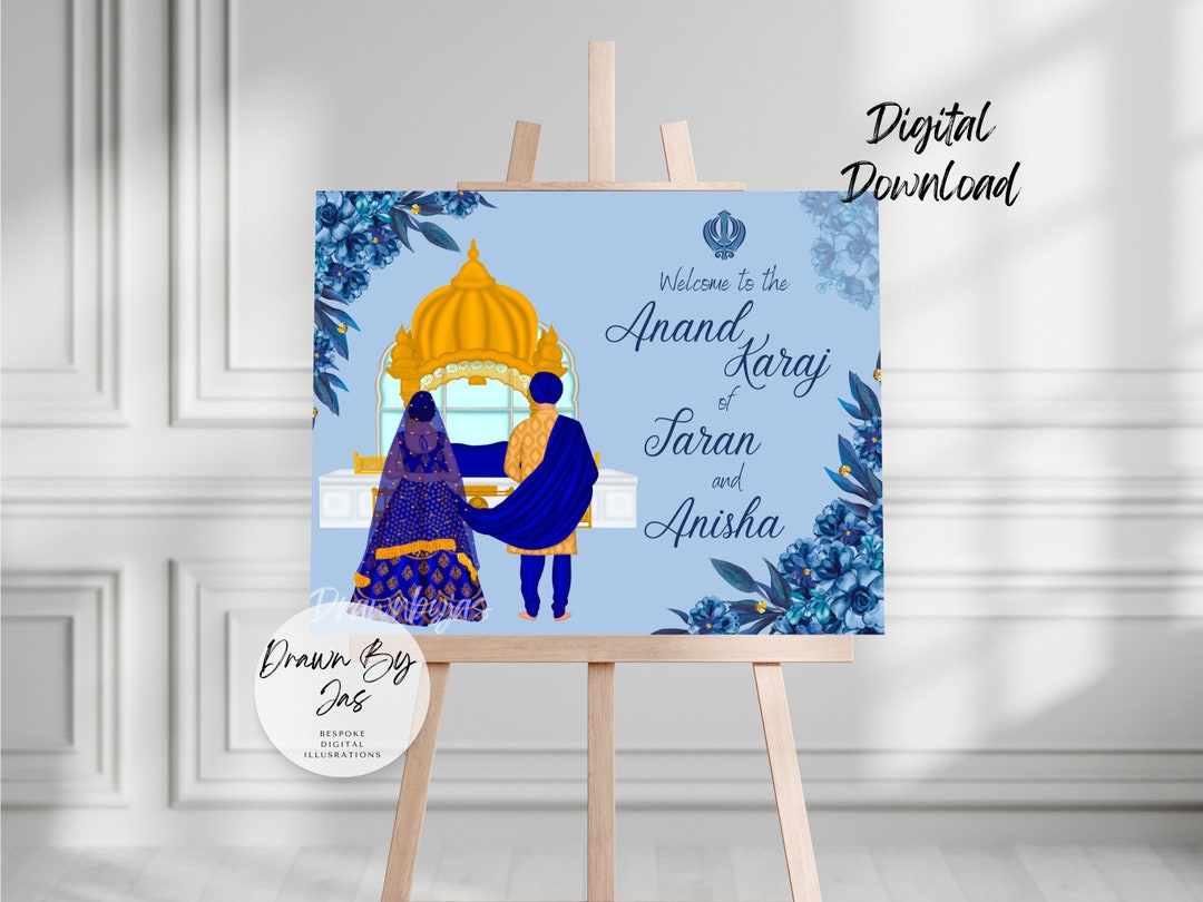 Anand Karaj Sign, Sikh Wedding Welcome Sign, Punjabi Wedding Welcome ...