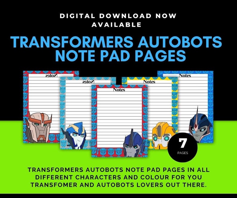 DIGITAL DOWNLOAD| AUTOBOT Transformers Prime Note Pad Pages - Etsy