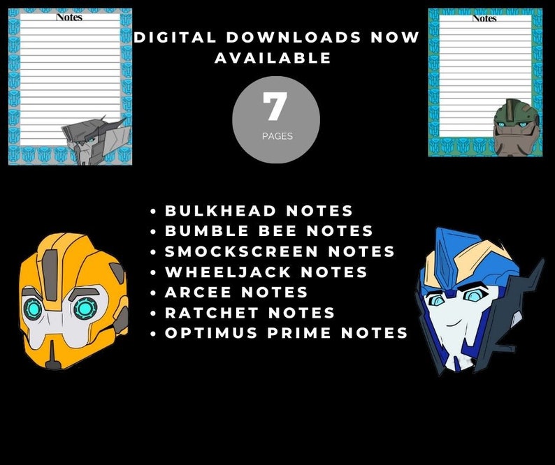 DIGITAL DOWNLOAD| AUTOBOT Transformers Prime Note Pad Pages - Etsy