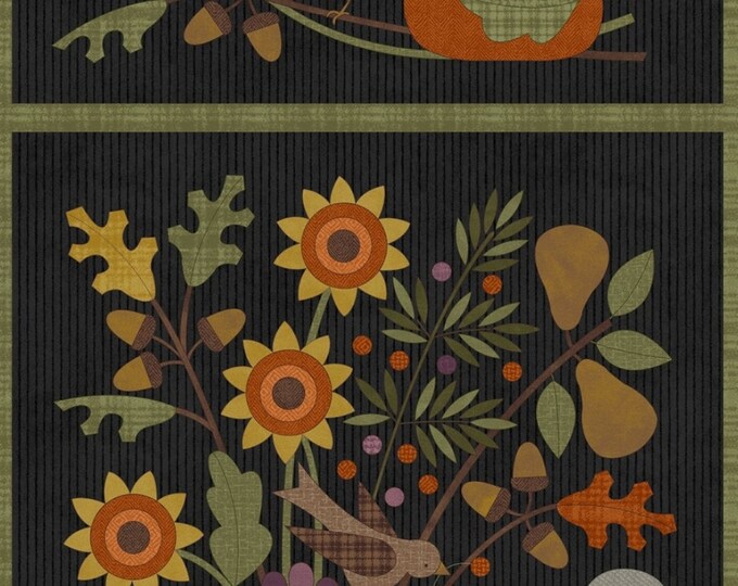 Autumn Harvest Panel Black Flannel by Bonnie Sullivan for Maywood ...