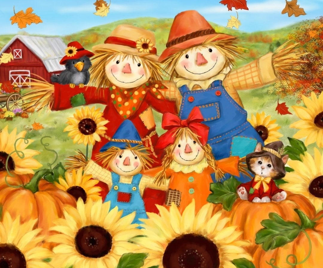 Scarecrow Family Panel 36"x44" by Four Seasons by Davids Textiles, Fall ...