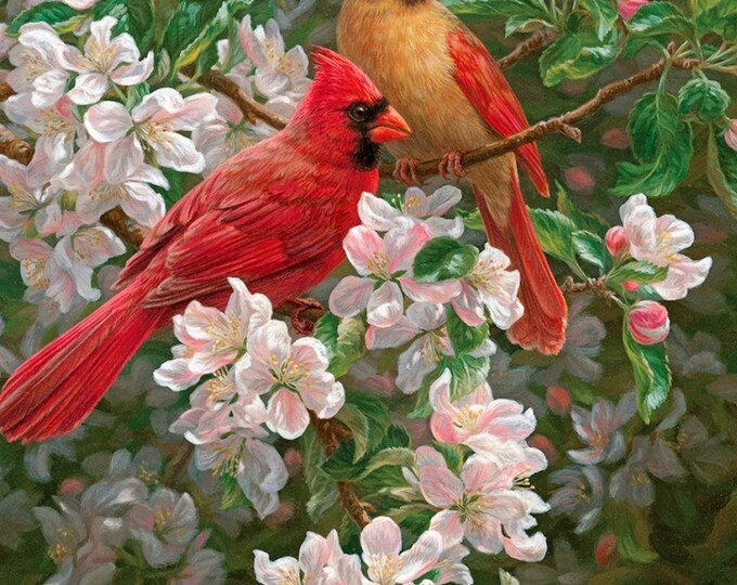 Spring Romance Cardinal Fabric Panel Digitally Printed 36x44 From Four ...