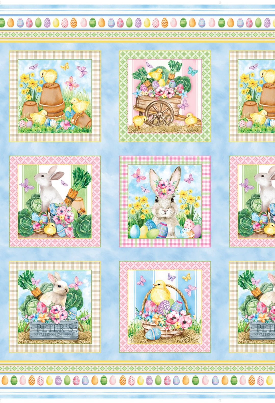 Blue Cottontail Farms Panel 24"x44" by Nicole Decamp for Benartex ...