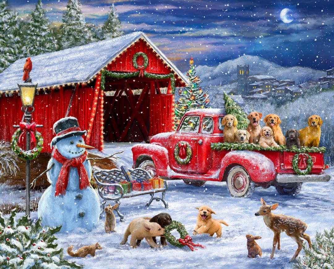 Christmas Covered Bridge Panel 36x44 by David's Textiles for Four ...