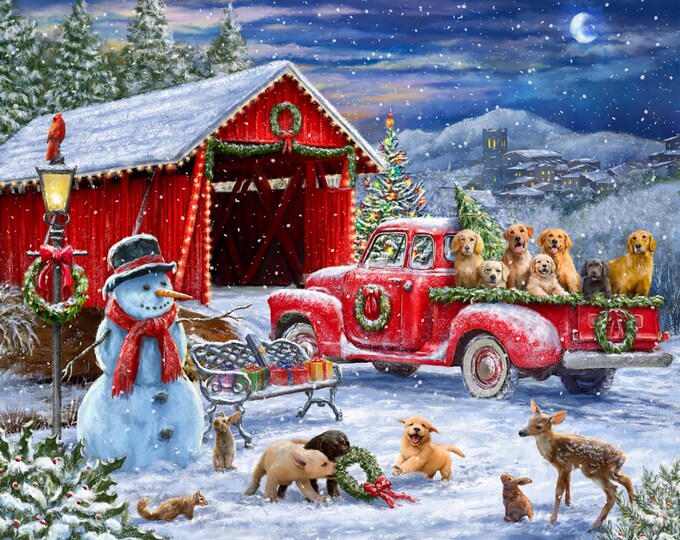 Christmas Covered Bridge Panel 36"x44" by David's Textiles for Four ...