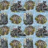 Raccoons Fabric Raccoons by Juliabadeeva Raccoon Woodland Floral Cotton ...