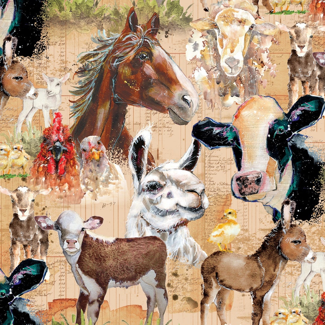 Farm Life Light Rust Digital Toile Farm Animals Y3939-70 by Levi ...