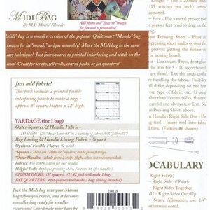 Midi Bag by Quiltsmart Pattern and Interfacing Included includes Enough ...