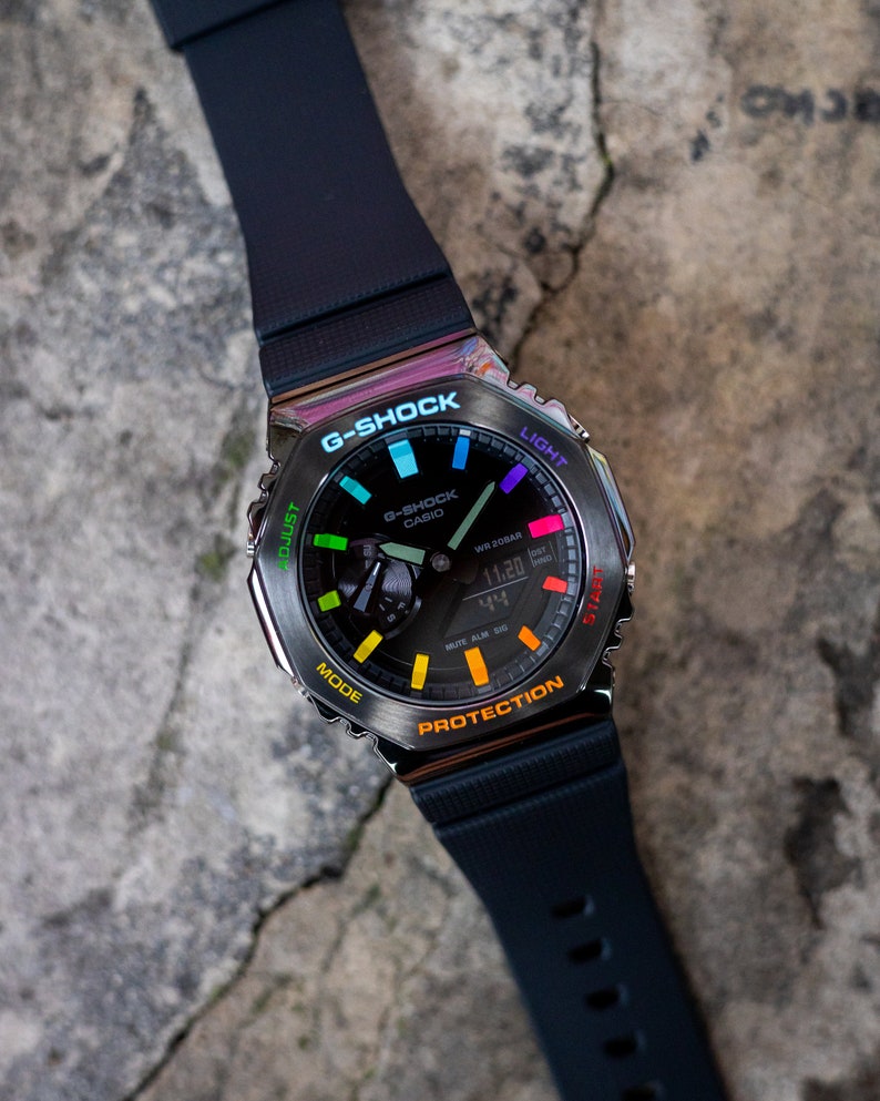 Casio G-shock Black Steel Rainbow Casioak Watch GM-2100 Personalized ...
