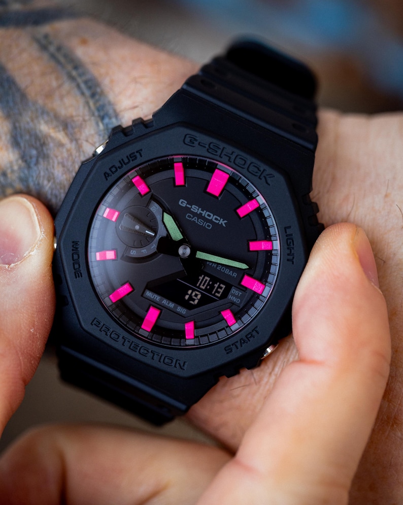 Casio G-shock Casioak Mod Neon Pink - Hand-painted High-quality GA-2100 ...