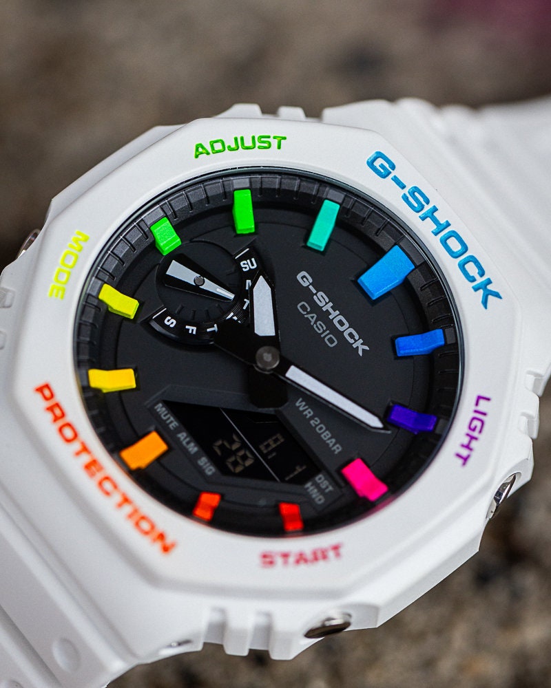 Casio G Shock White Rainbow Casioak Mod Ga2100 Wrist Watch One Year ...