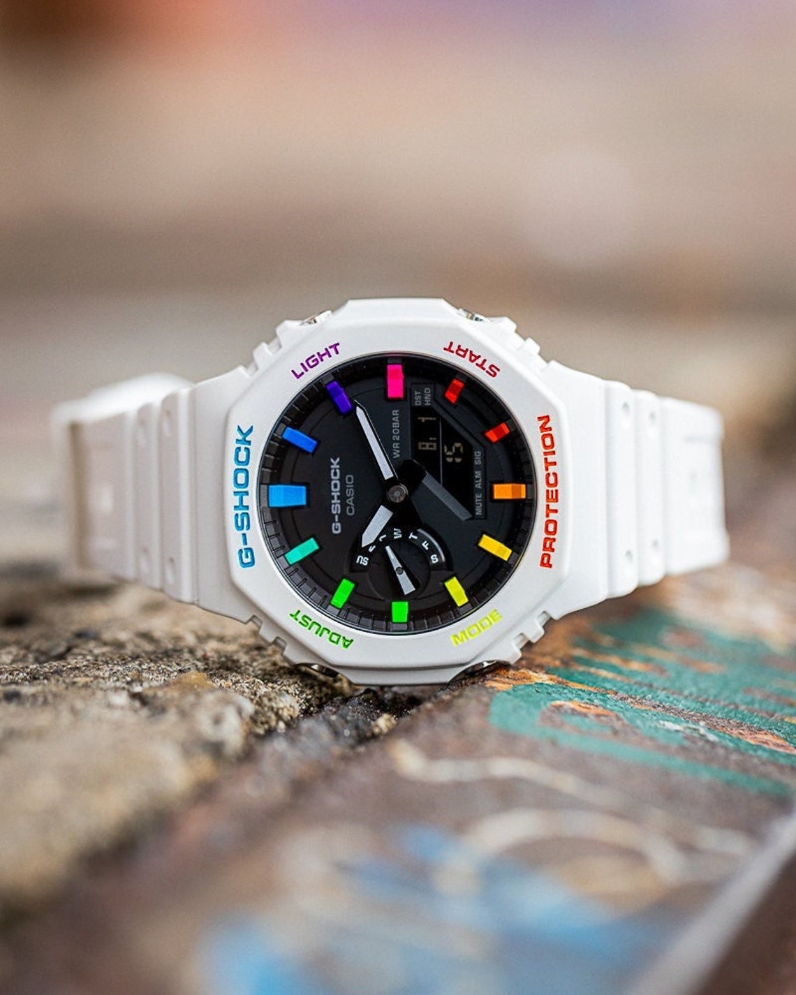 Casio G Shock White Rainbow - Casioak Mod Ga2100 - Wrist Watch - One ...
