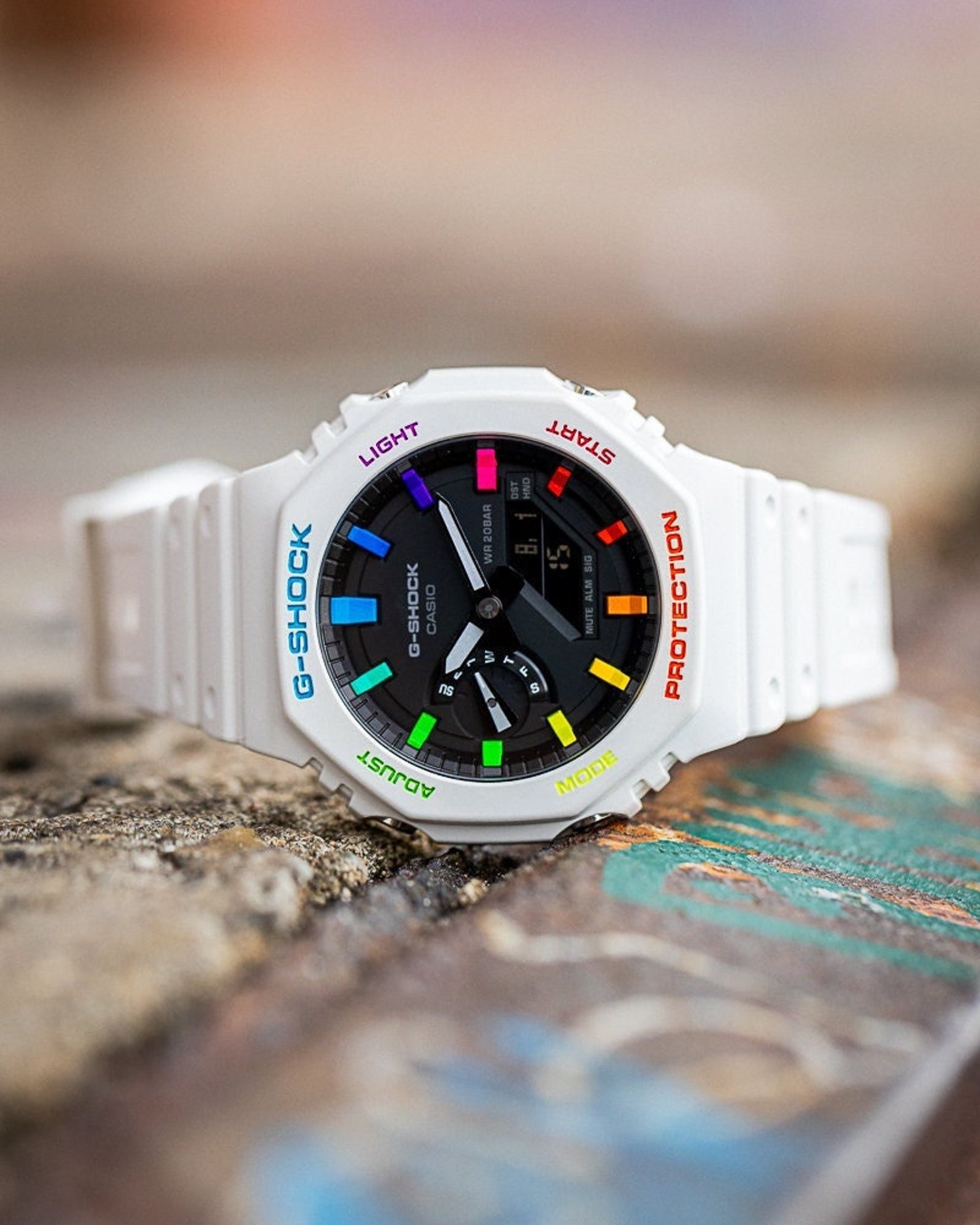 Casio G Shock White Rainbow - Casioak Mod Ga2100 - Wrist Watch - One ...