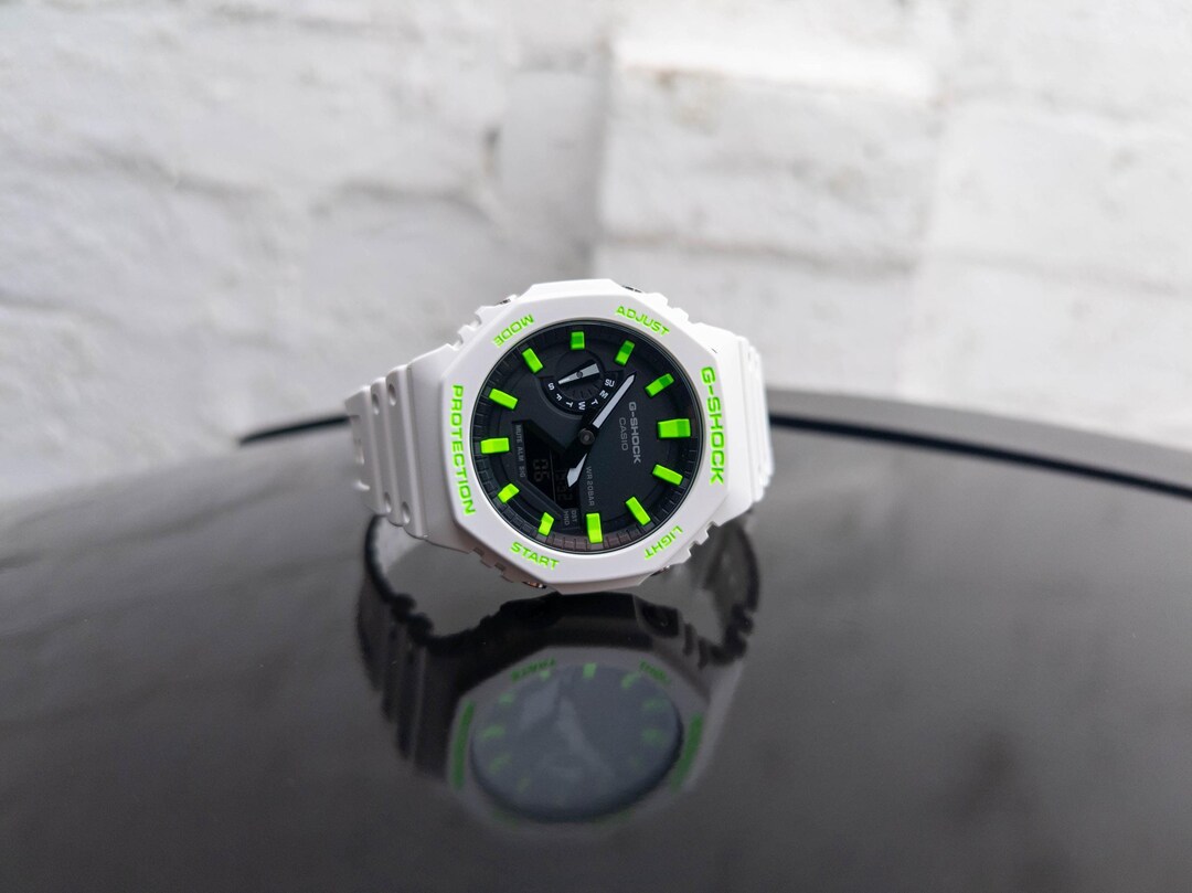 Casio GA2100 Casioak White Green UV Custom Casio G Shock Modded Hand ...