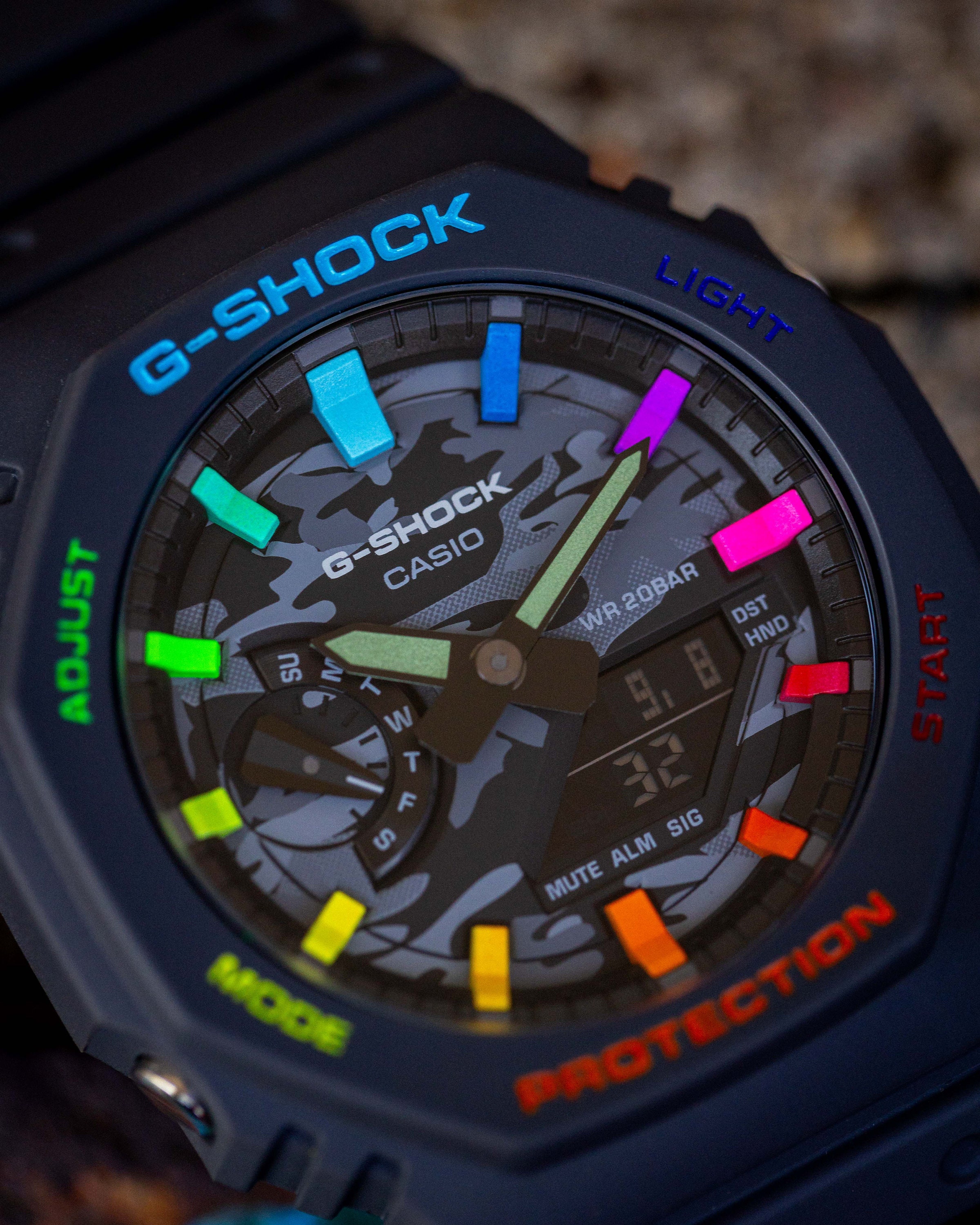 Casio G-shock Grey Camo Rainbow Casioak Watch Ga2100 Personalized Gift ...