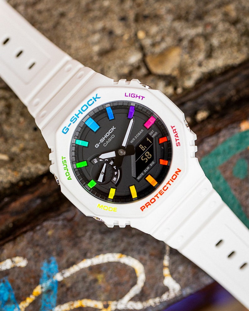 Casio G-shock White Rainbow Casioak Watch Ga2100 Personalized - Etsy