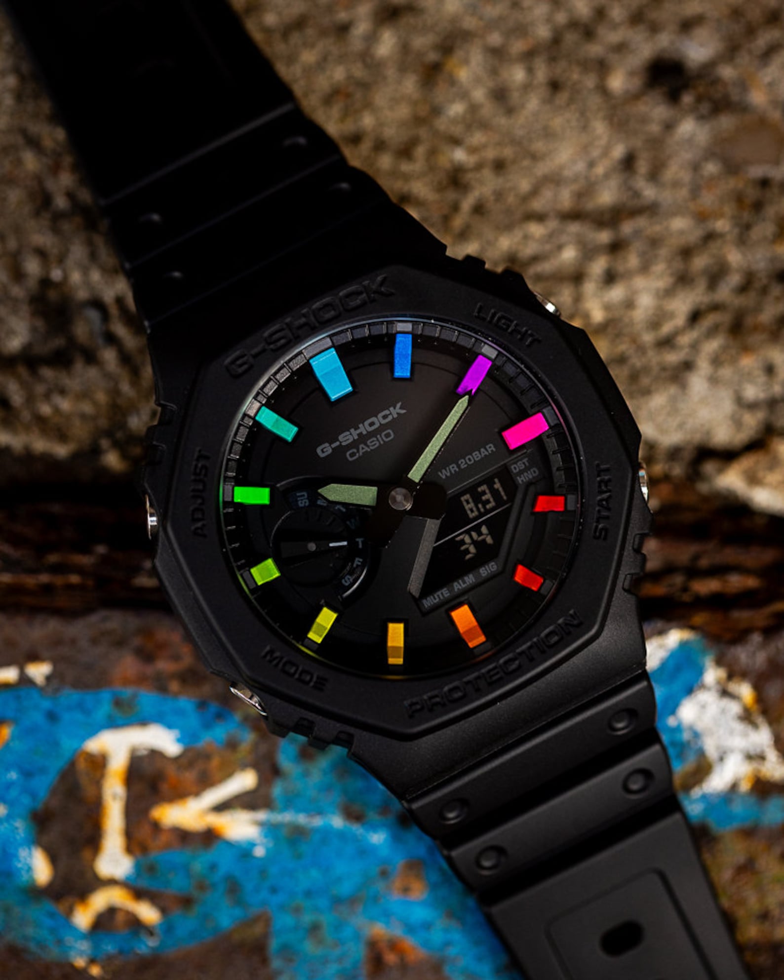 Casio Mod Custom Gshock GA2100 Black & Rainbow - High-quality Casioak ...