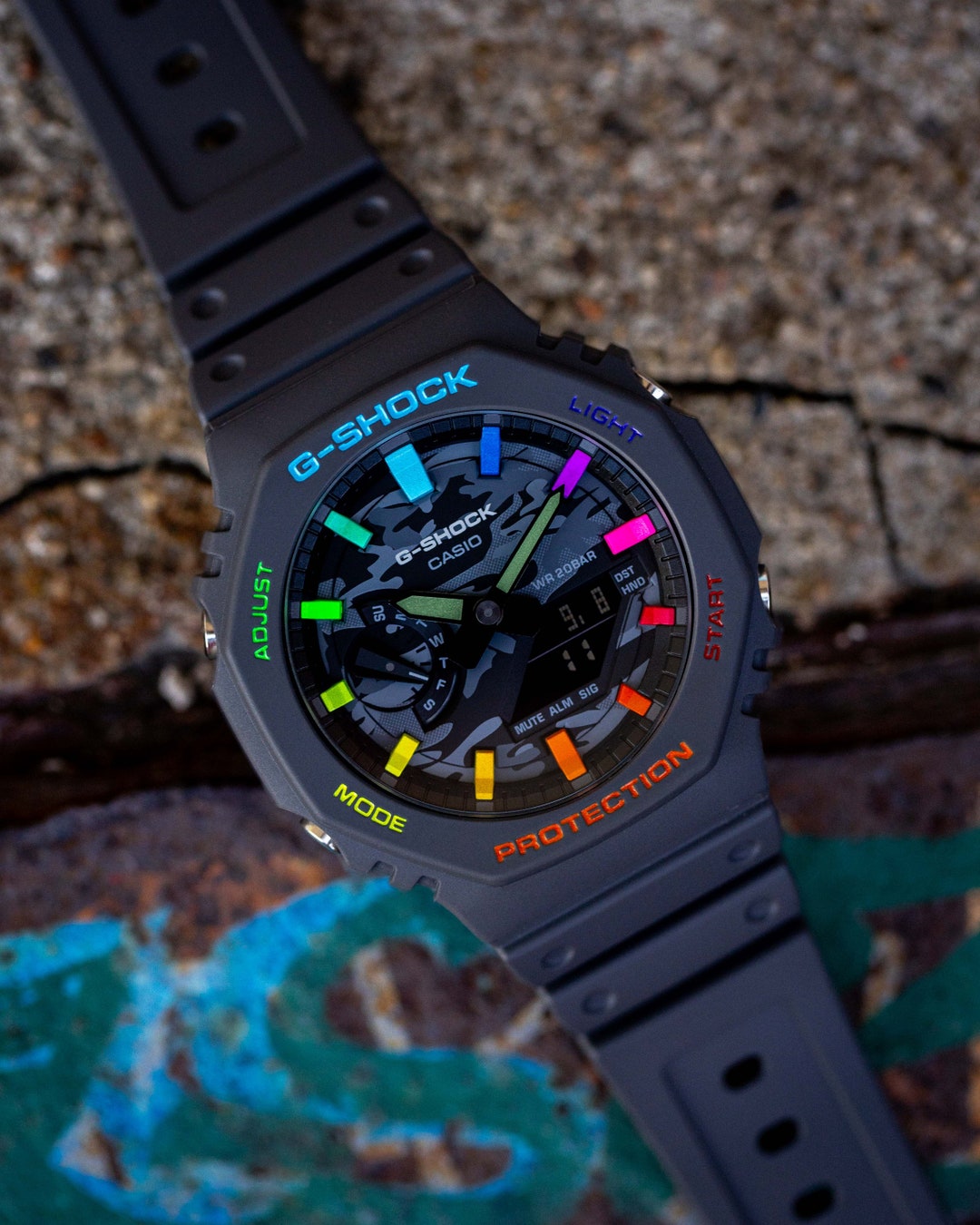 Casio G-shock Grey Camo Rainbow Casioak Watch Ga2100 Personalized Gift ...