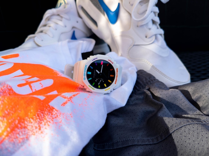 Casio G Shock White Rainbow - Casioak Mod Ga2100 - Wrist Watch - One ...