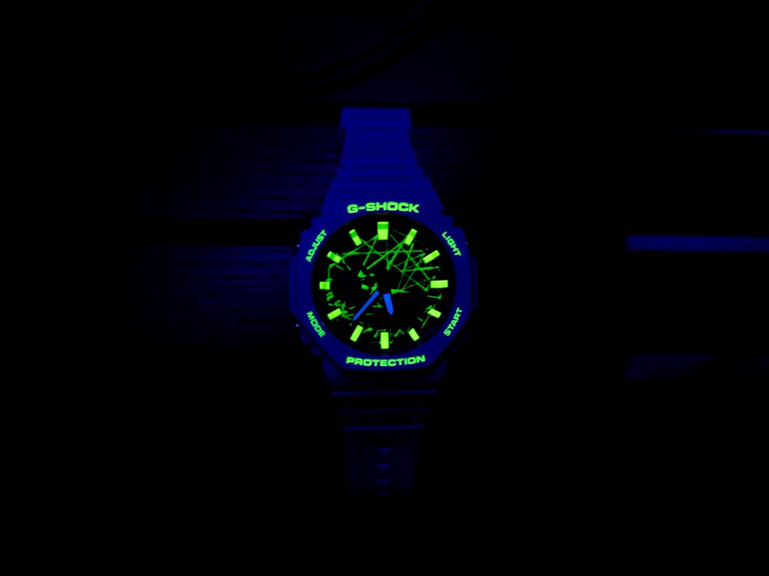 Casioak Mod Green Neon Acid UV Reactive Rave Blacklight Glow GA-2100 ...