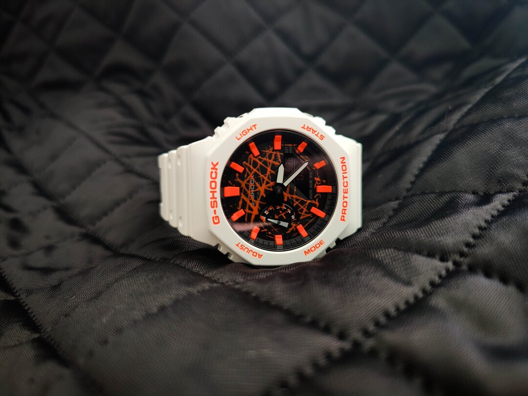 Casioak Mod Orange Neon UV Reactive Rave Blacklight Glow GA-2100 Mod G ...