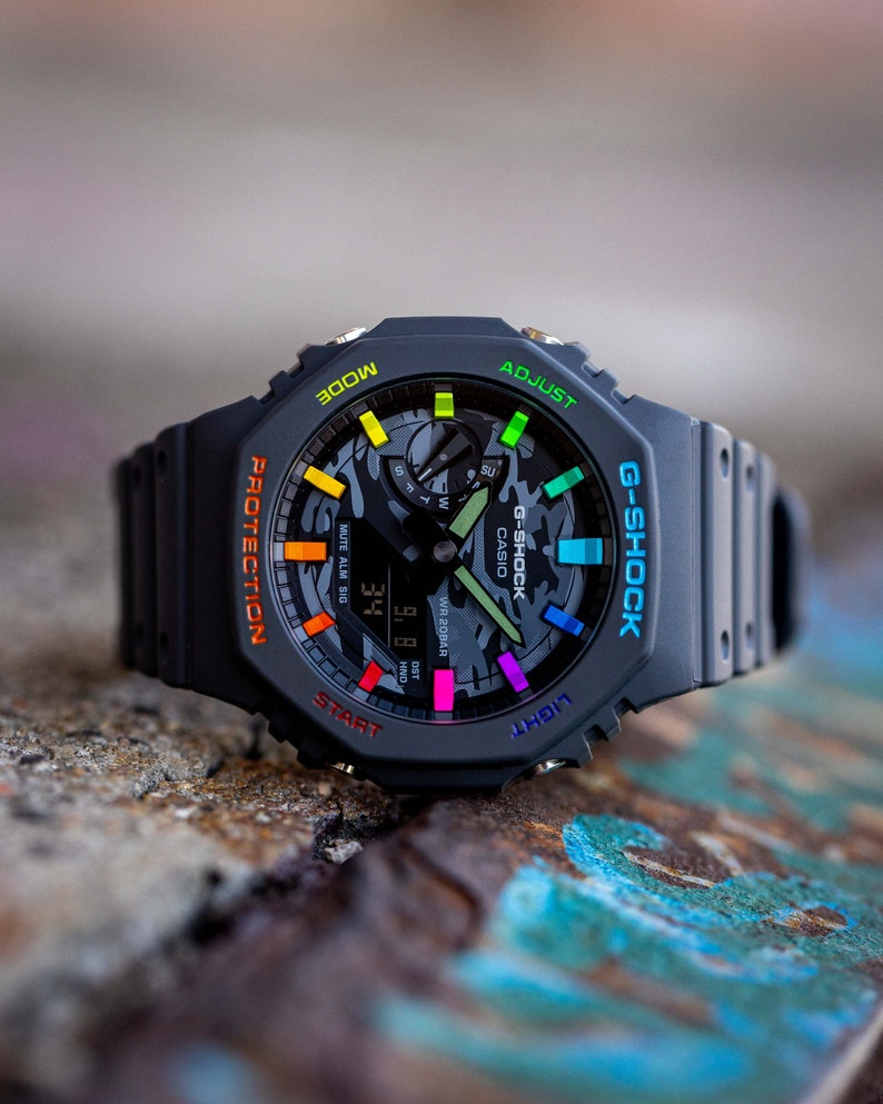 Casio G-shock Grey Camo Rainbow Casioak Watch Ga2100 Personalized Gift ...