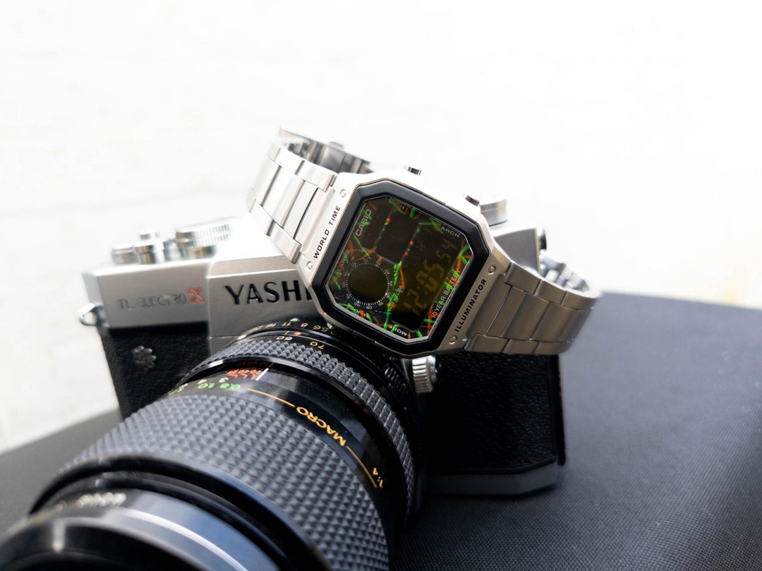 Hand-painted Casio AE-1200 Mod Neon Green and Orange Negative Display ...