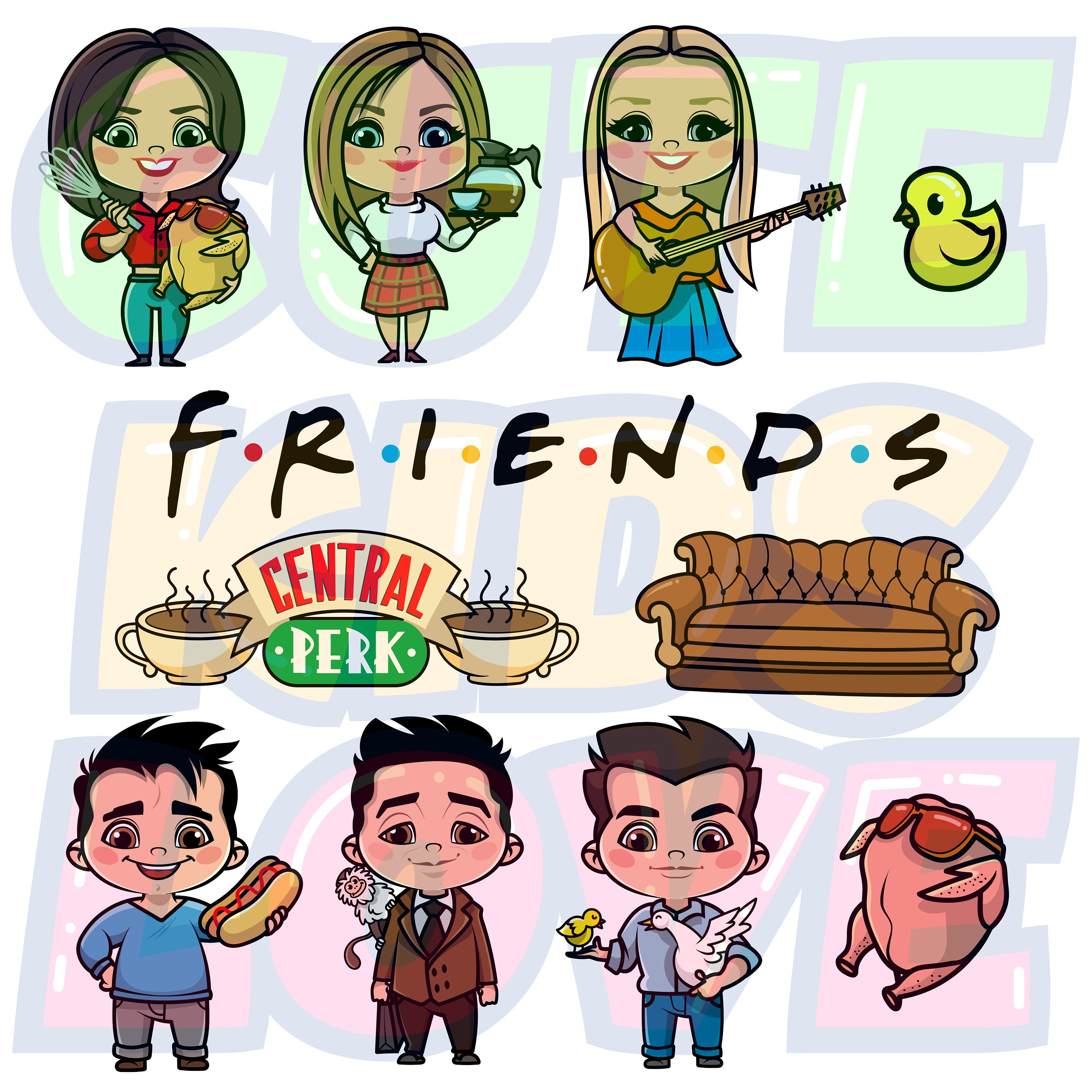 Friends Central Perk Clipart Set How You Doin Png Cute - Etsy