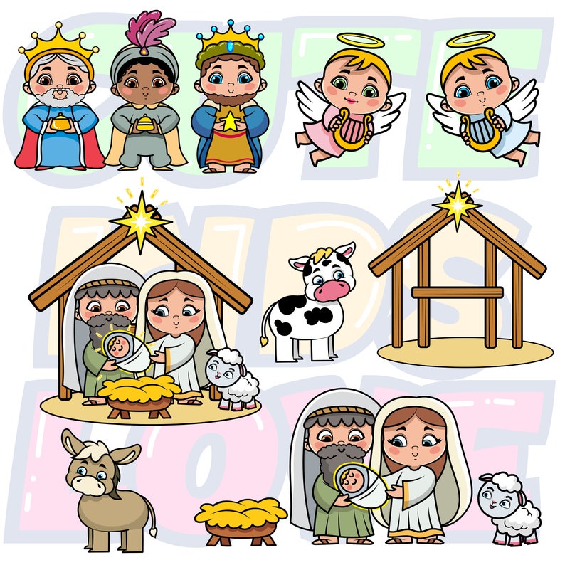 Cute Christmas Clipart Vector Nativity Clipart Bible Story - Etsy