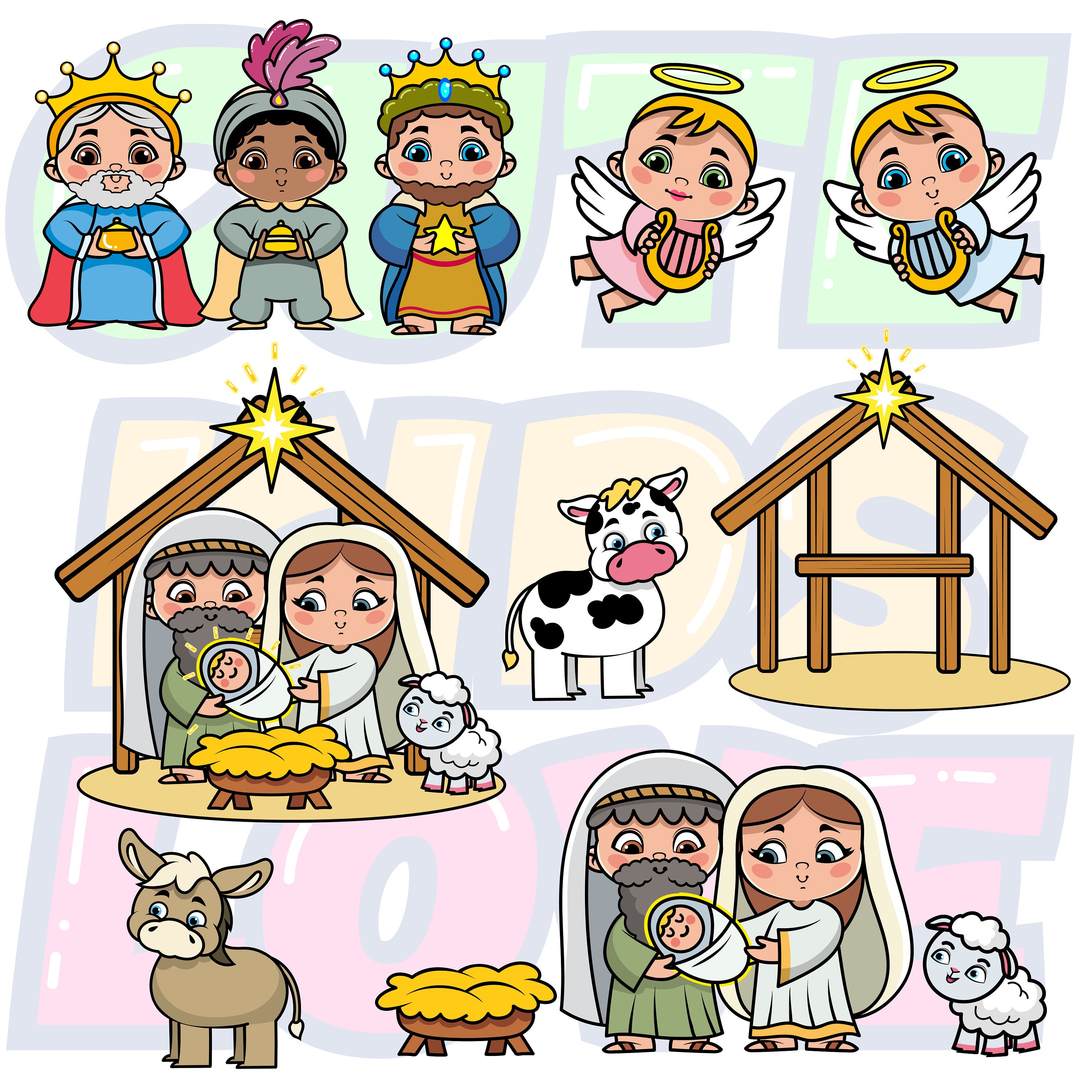 Cute Christmas Clipart Vector Nativity Clipart Bible Story - Etsy