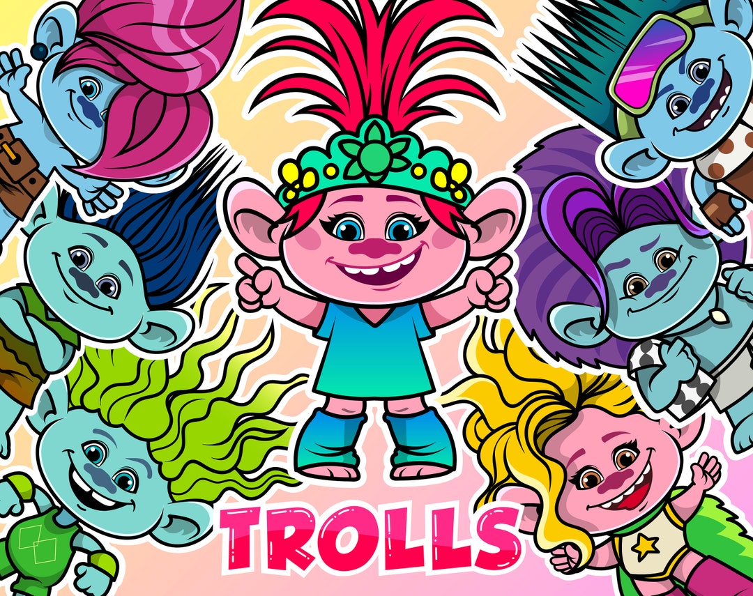 Cute Trolls Band Clipart, Cute Kids Characters, Trolls Kids Party ...