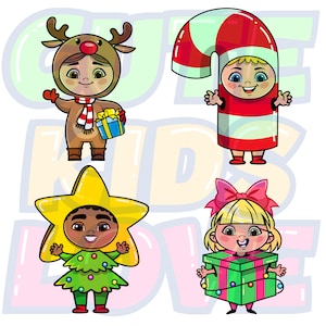 Cute Christmas Friends Clipart, Cute Christmas Boys Girls Bundle, Xmas ...