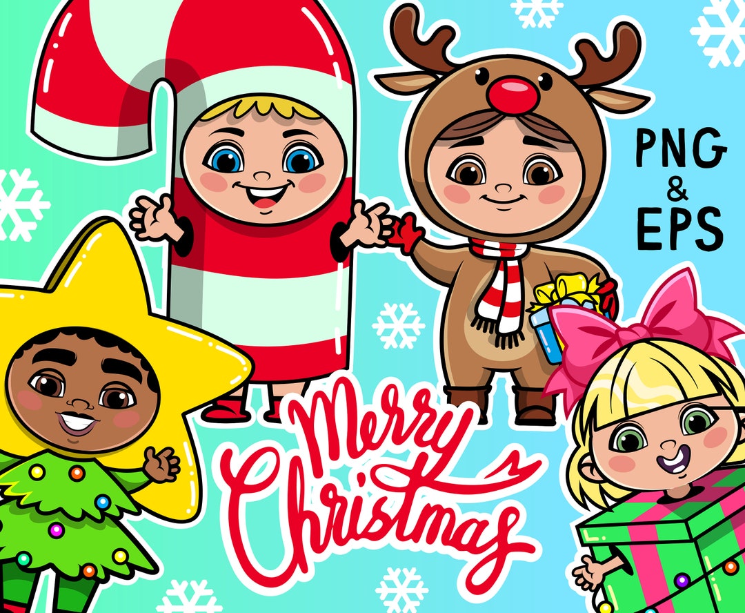 Cute Christmas Friends Clipart, Cute Christmas Boys Girls Bundle, Xmas ...