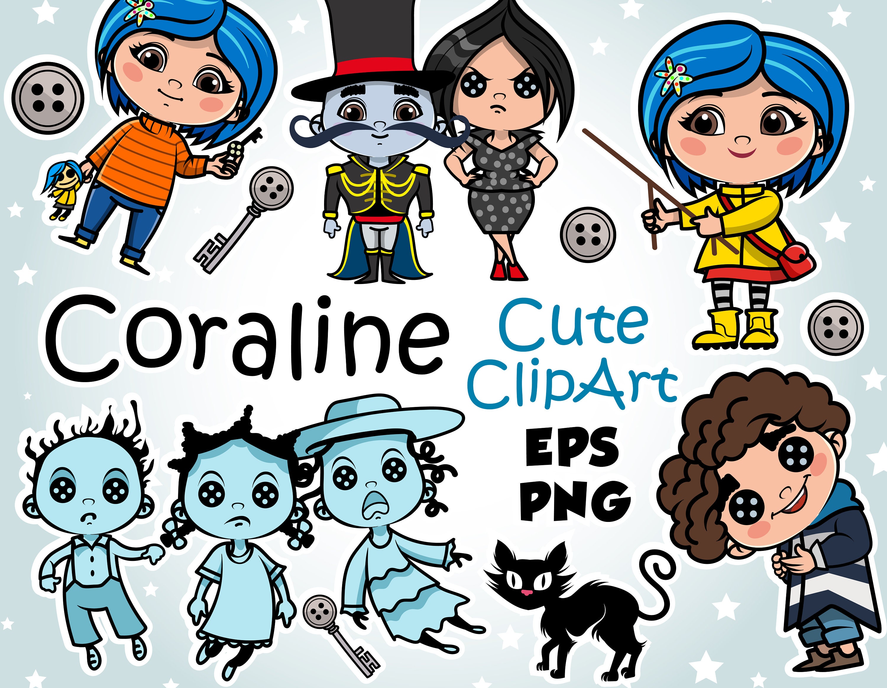 Coraline Clipart Cute Witch Girl Clipart Halloween Clipart - Etsy
