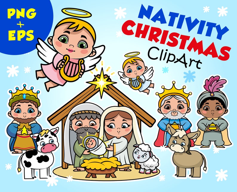 Cute Christmas Clipart Vector Nativity Clipart Bible Story - Etsy