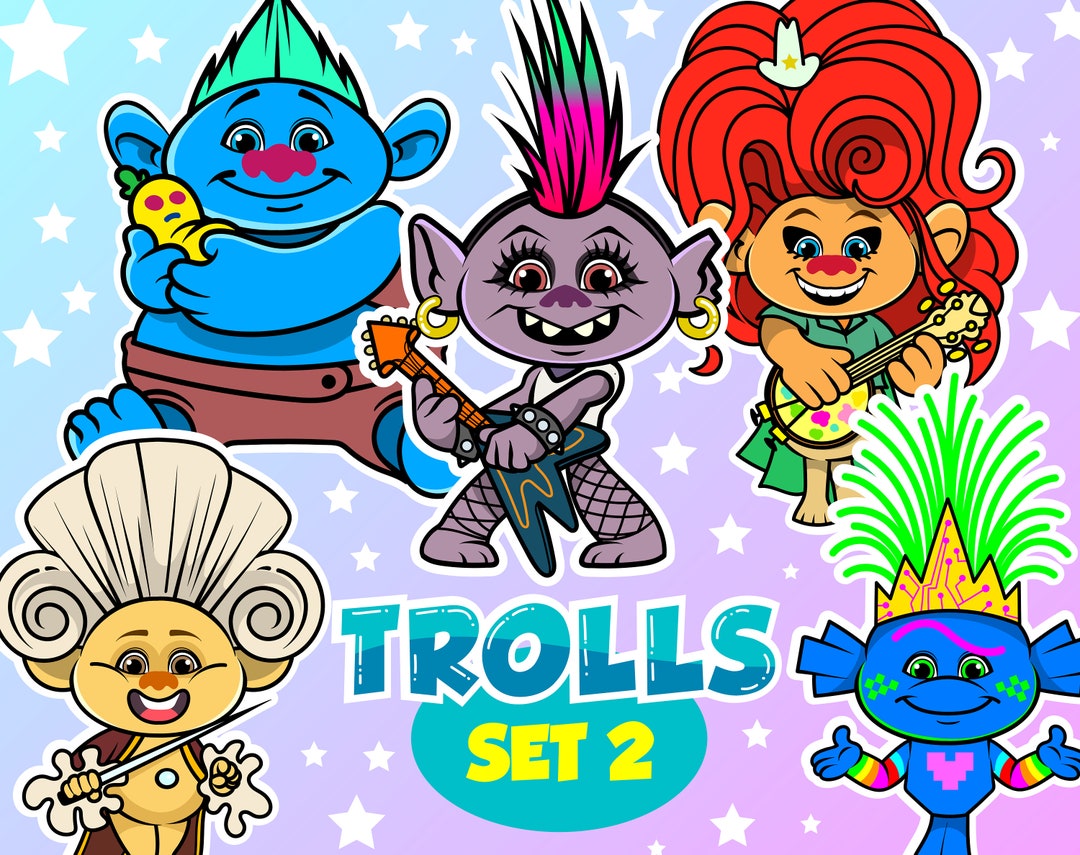 Cute Chibi Trolls Clipart Set 2, Cute Kids Chibi Characters, Trolls ...