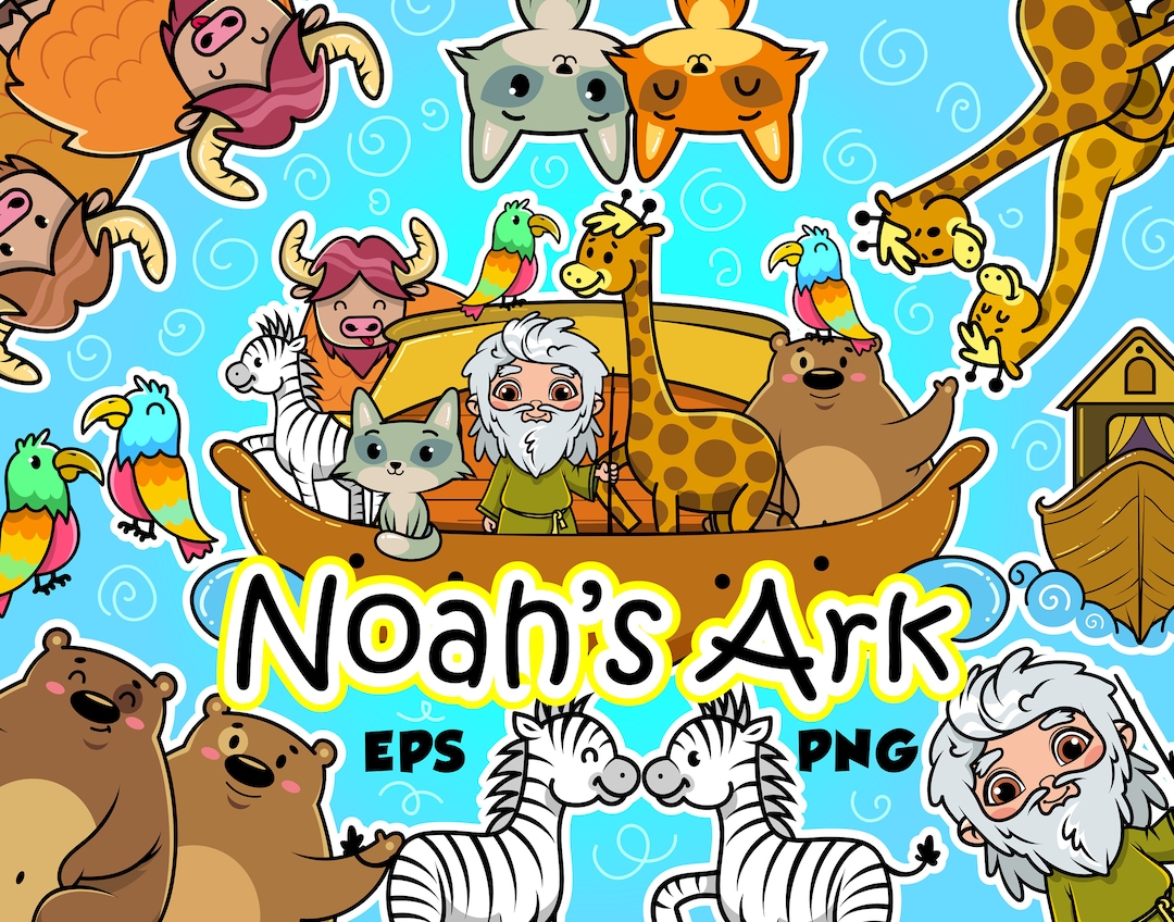 Noah's Ark bundle clipart set instant download PNG, Cute kids Clipart ...
