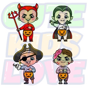 Cute Halloween Friends Clipart Cute Horrors Kids Png - Etsy