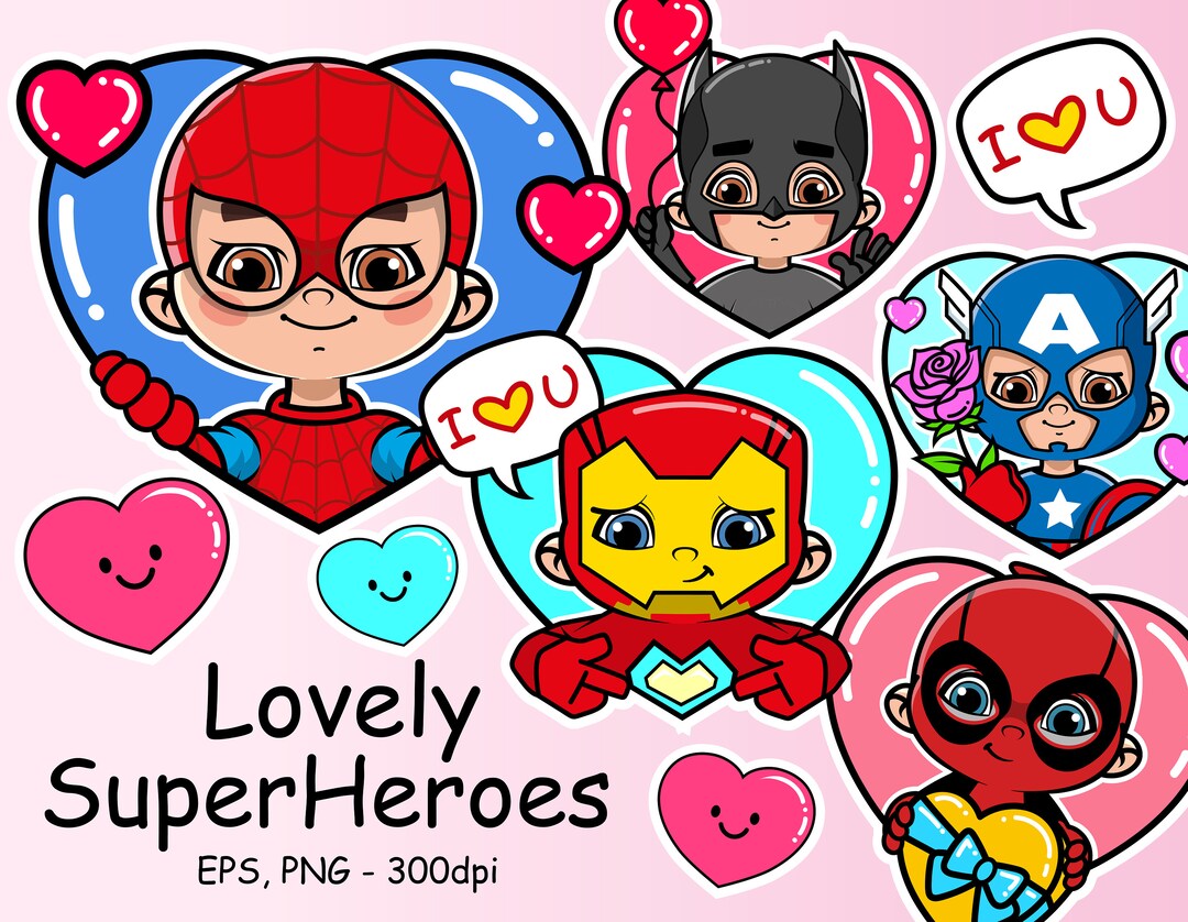Superhero Valentines Clipart, Baby Super Heroes Clipart, Valentine Card ...