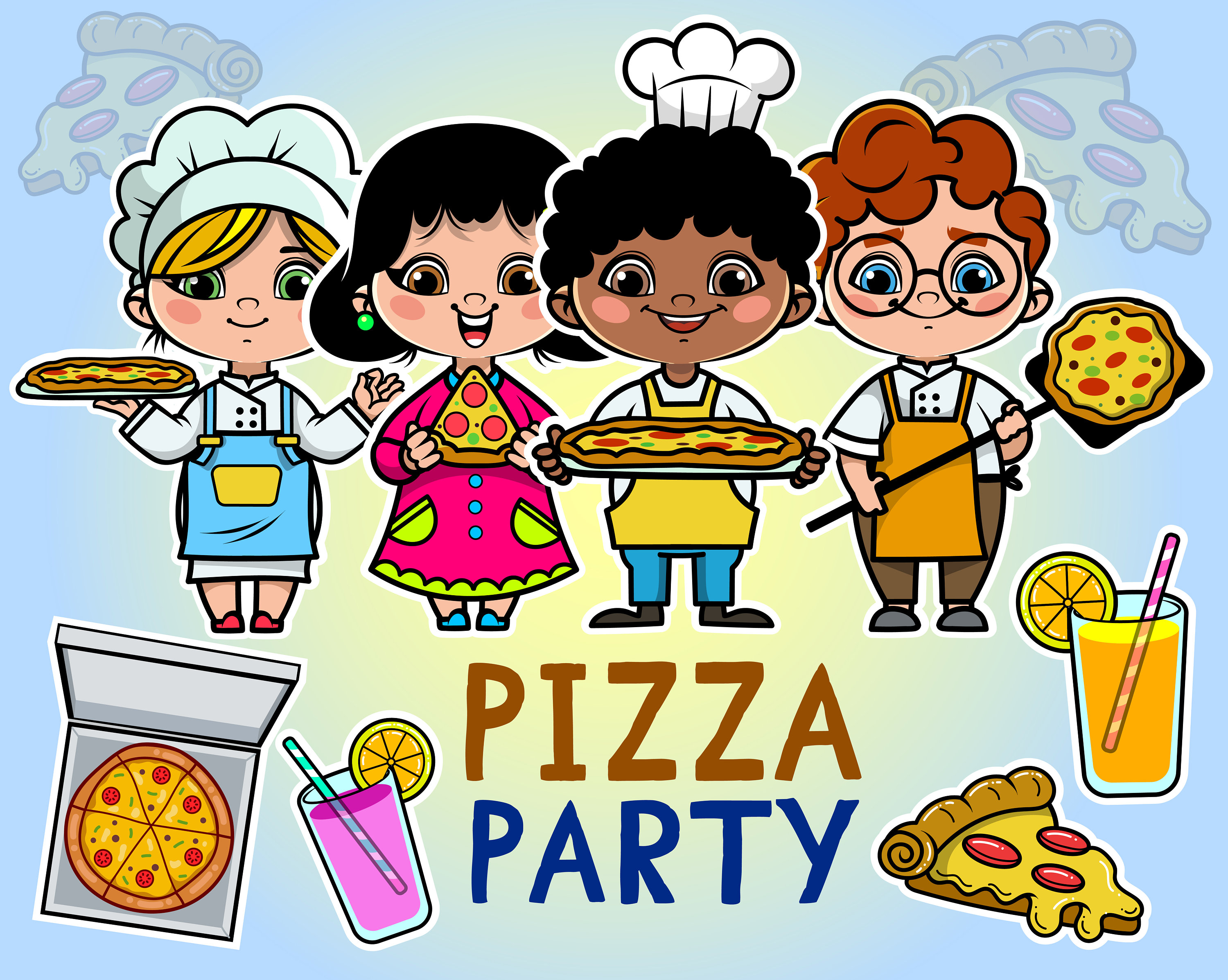 Pizza Party Clipart Cute Kids Clipart Cooking Clipart Cute - Etsy