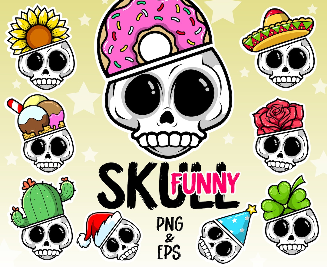 Funny Skull Clipart, Cute Skull Bundle, Skull Donut, Floral Skull ...