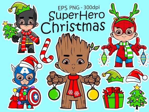 Christmas Superhero Party Clipart Christmas Kids Clipart - Etsy
