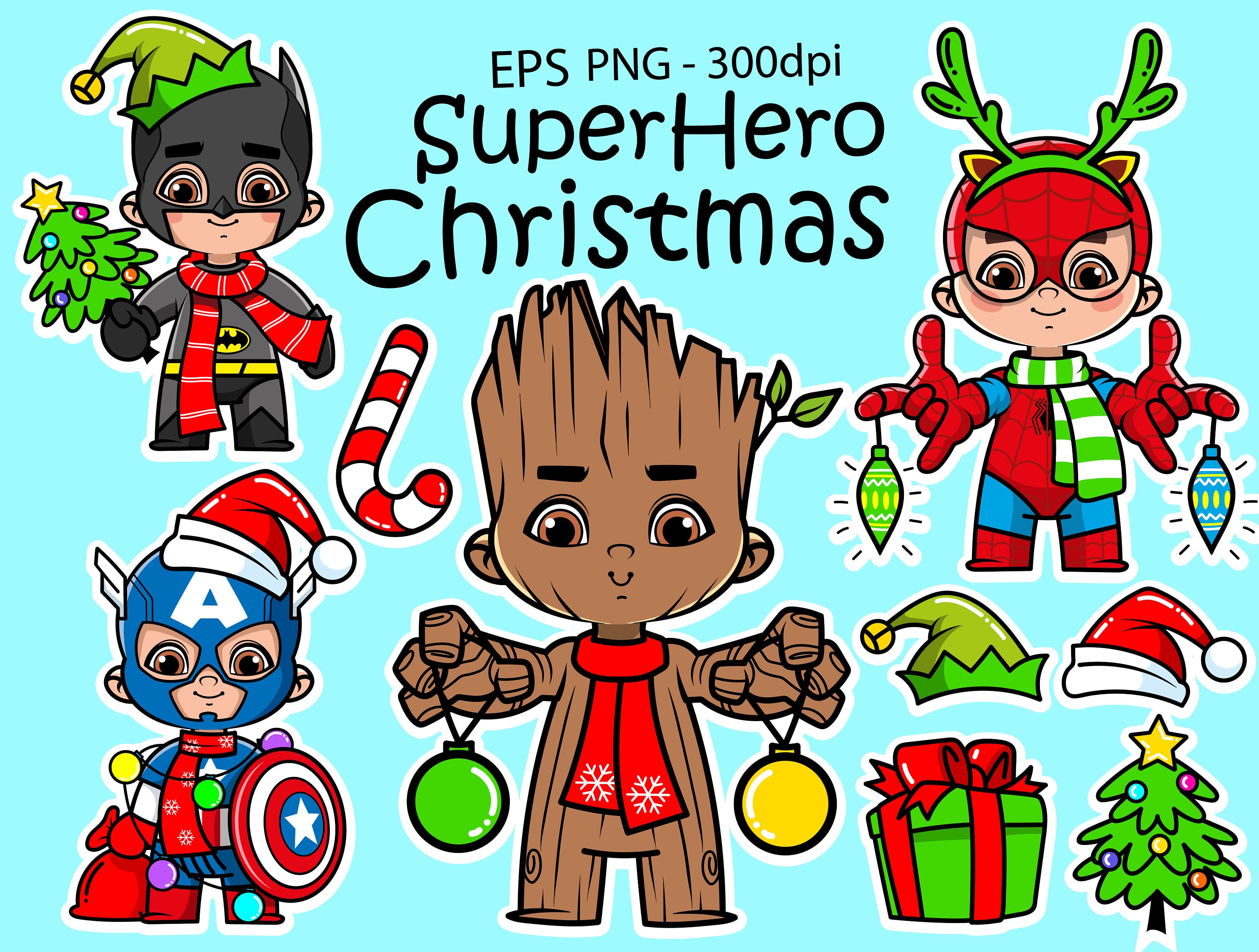 Christmas Superhero Party Clipart Christmas Kids Clipart - Etsy