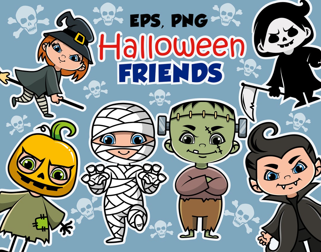 Cute Halloween Kids Characters Clipart Cute Horror Kids Png - Etsy