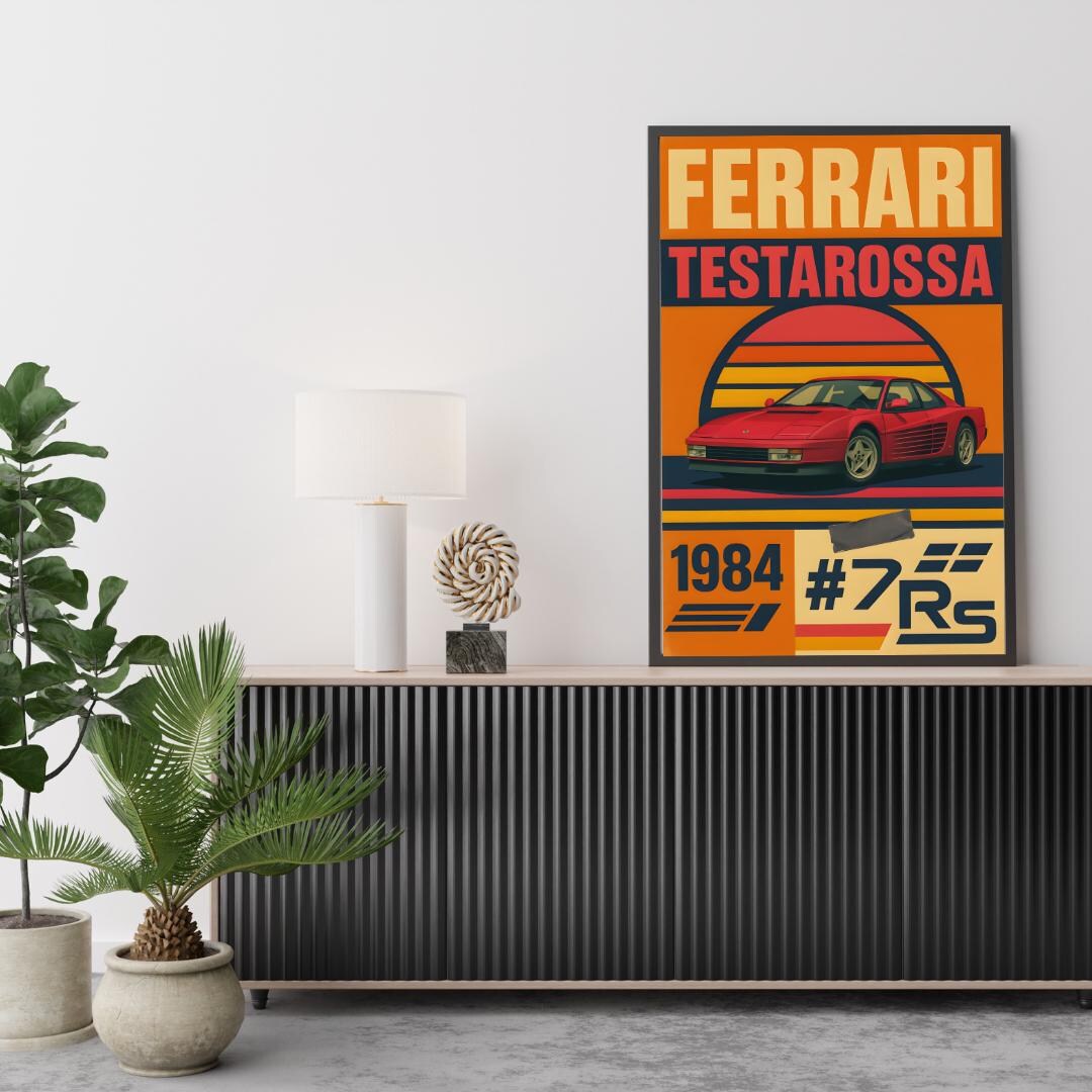 Ferrari Testarossa Poster, 1980s Supercar Print, Classic Italian Sports ...
