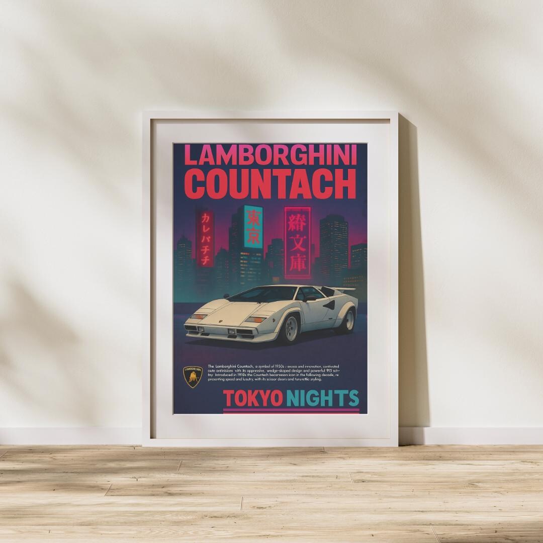 Lamborghini Countach – Tokyo Nights | Retro 80s Car Poster | Neon ...