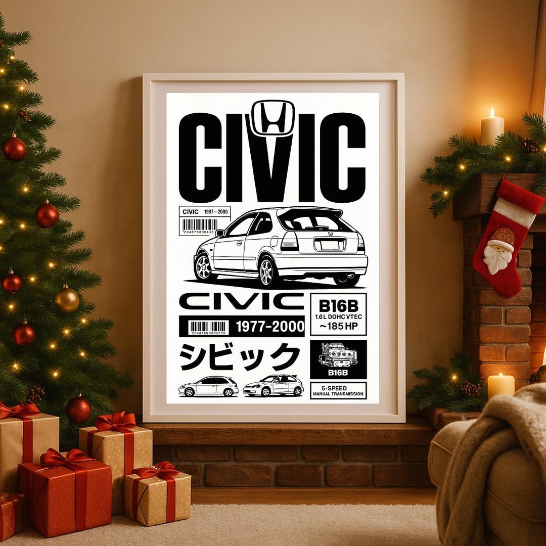 Honda Civic EK9 Poster, Type R JDM Car Print, Classic Hatchback Wall ...